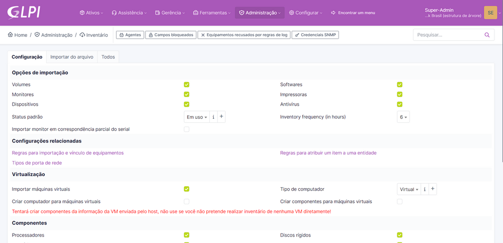 Inventário nativo do GLPI 10